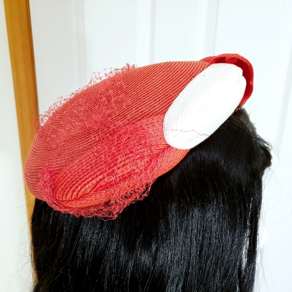 Vintage | Accessories | 94s White Red Turban Style Calot Half Hat Vtg ...